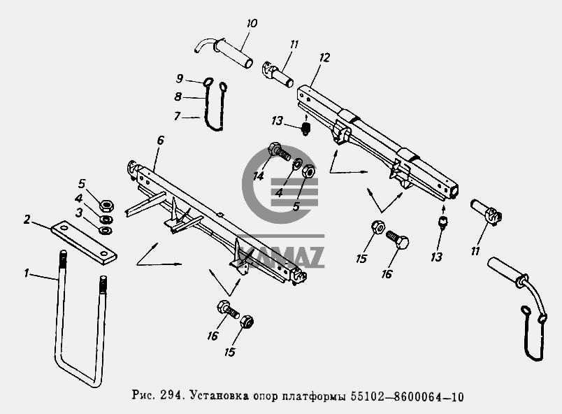 Установка опор платформы 55102-8600064-10 для автомобиля КАМАЗ 55102 ...